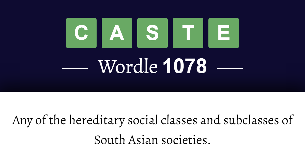 What does ‘CASTE’ mean in Wordle 1078? (1st June 2024)