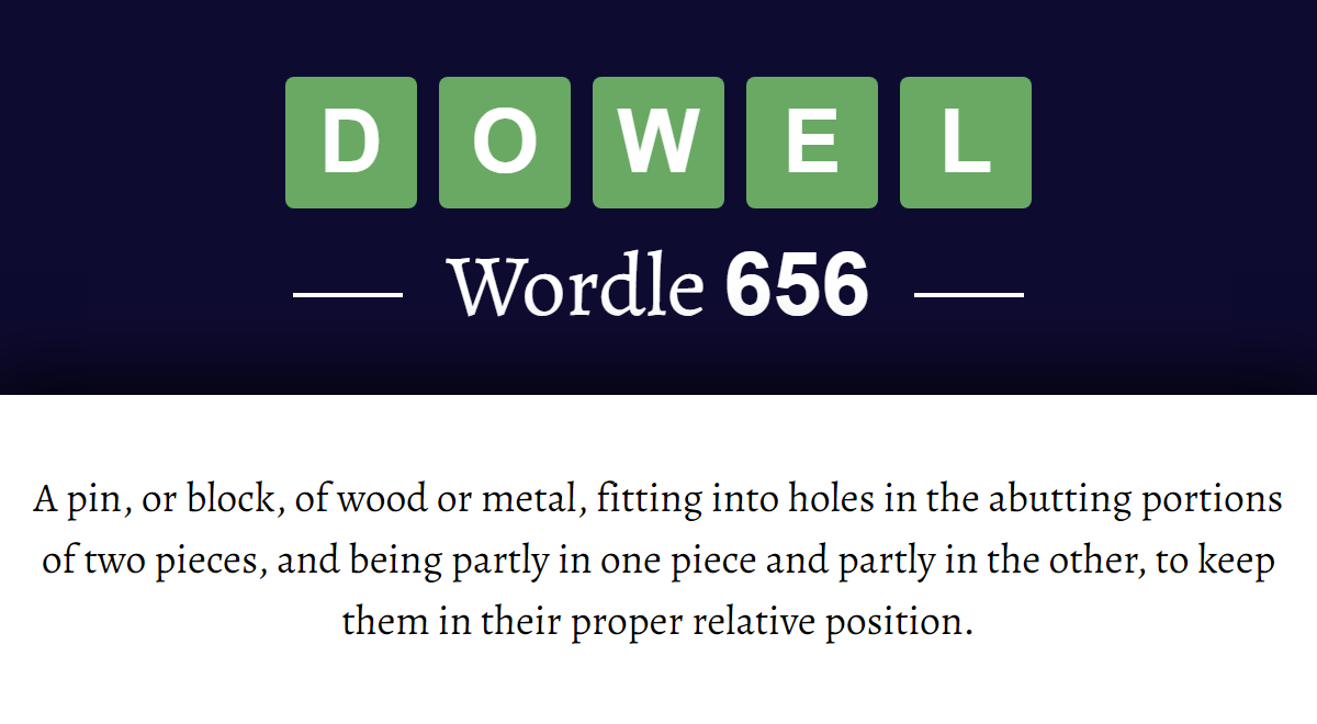 What does ‘DOWEL’ mean in Wordle 656? (6th April 2023)