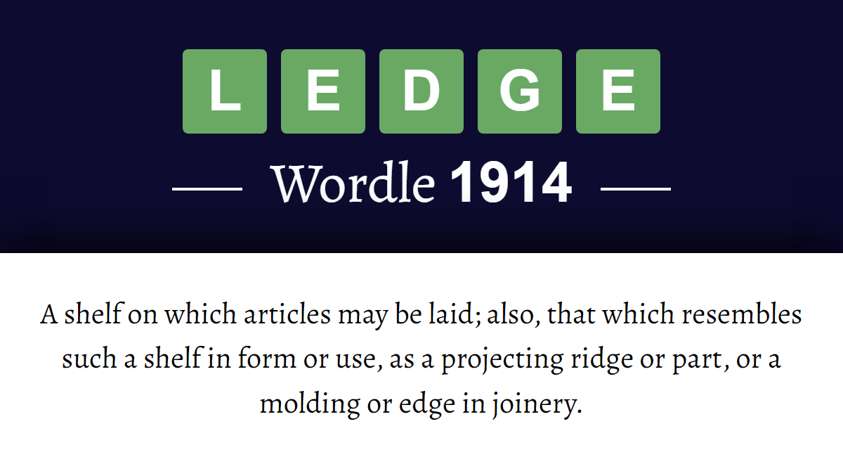What does ‘LEDGE’ mean in Wordle 1914? (15th September 2026)