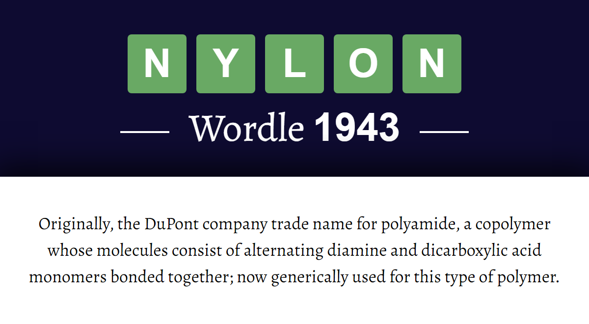 What does ‘NYLON’ mean in Wordle 1943? (14th October 2026)