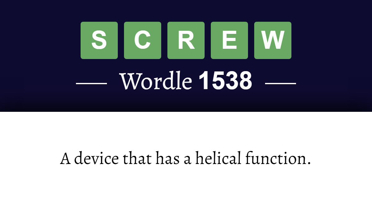 What does ‘SCREW’ mean in Wordle 1538? (4th September 2025)